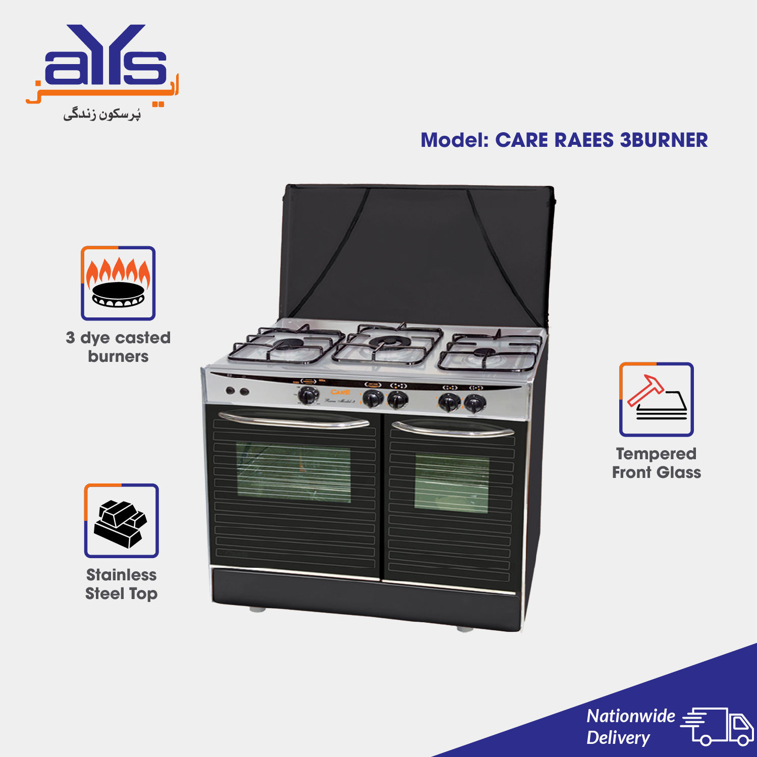 Care Cooking Range (3 Burners, Stainless Steel) – Best Price