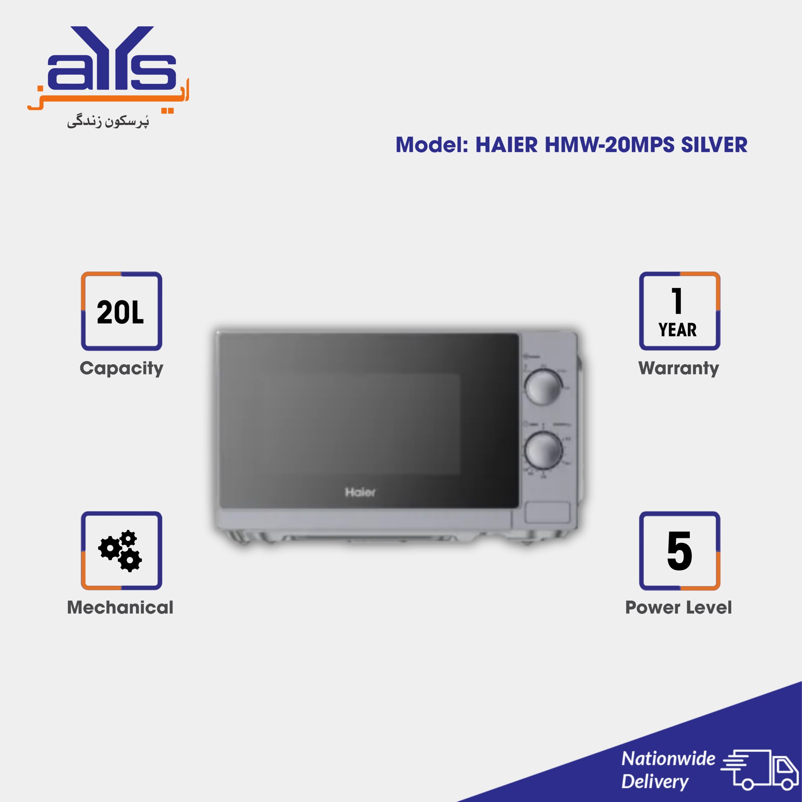 Haier Microwave Oven HMW-20MPS (20 Liters, 700W, Silver) – Best Price
