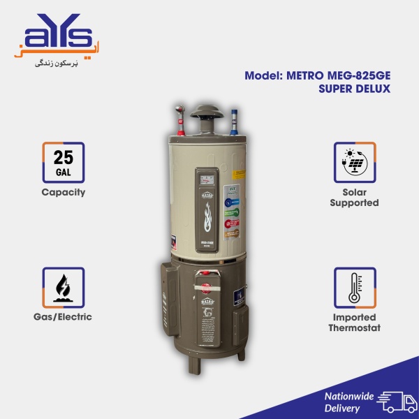 Metro Electric & Gas Geyser MEG-825GE (25 Gallon, Super Delux, Solar ...